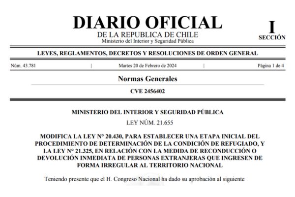 Se publica Ley N° 21.655 que modifica la Ley 20.430 para establecer una ...